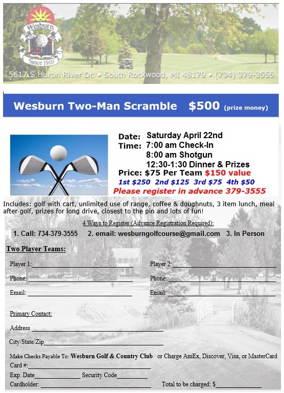 2 Man Scramble $500 in Prize Money - Wesburn Golf Course