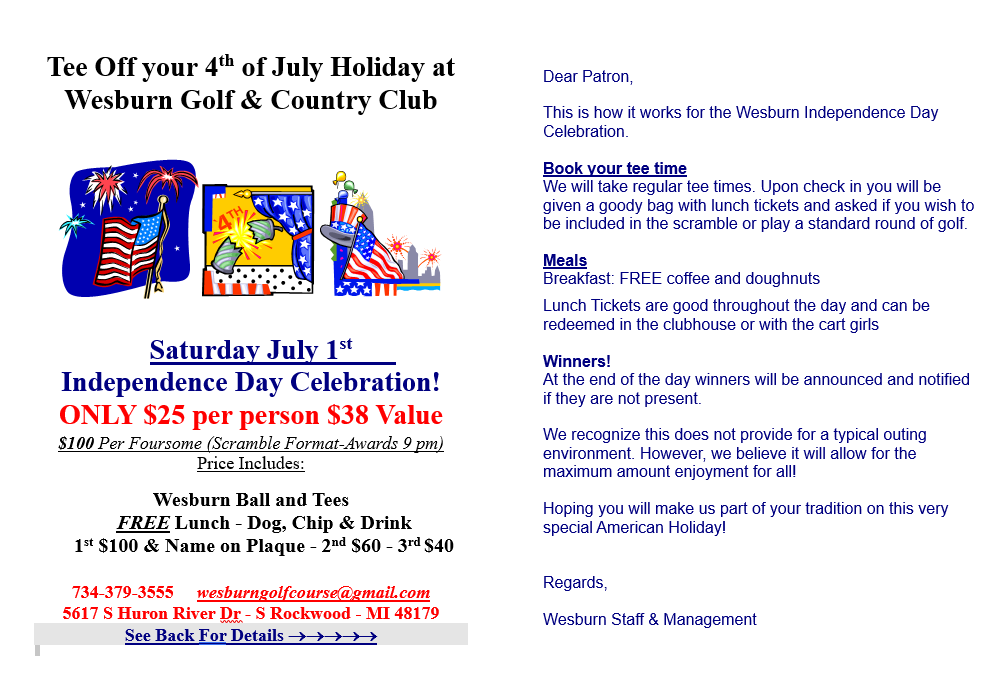 Independence Day 4 Man Tournament $100 - Wesburn Golf Course